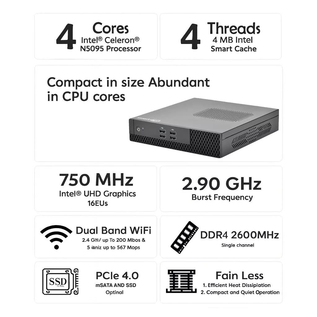 Intel N5095 Mini PC – Quad Core, 4K Dual Display, Up to 16GB RAM ...